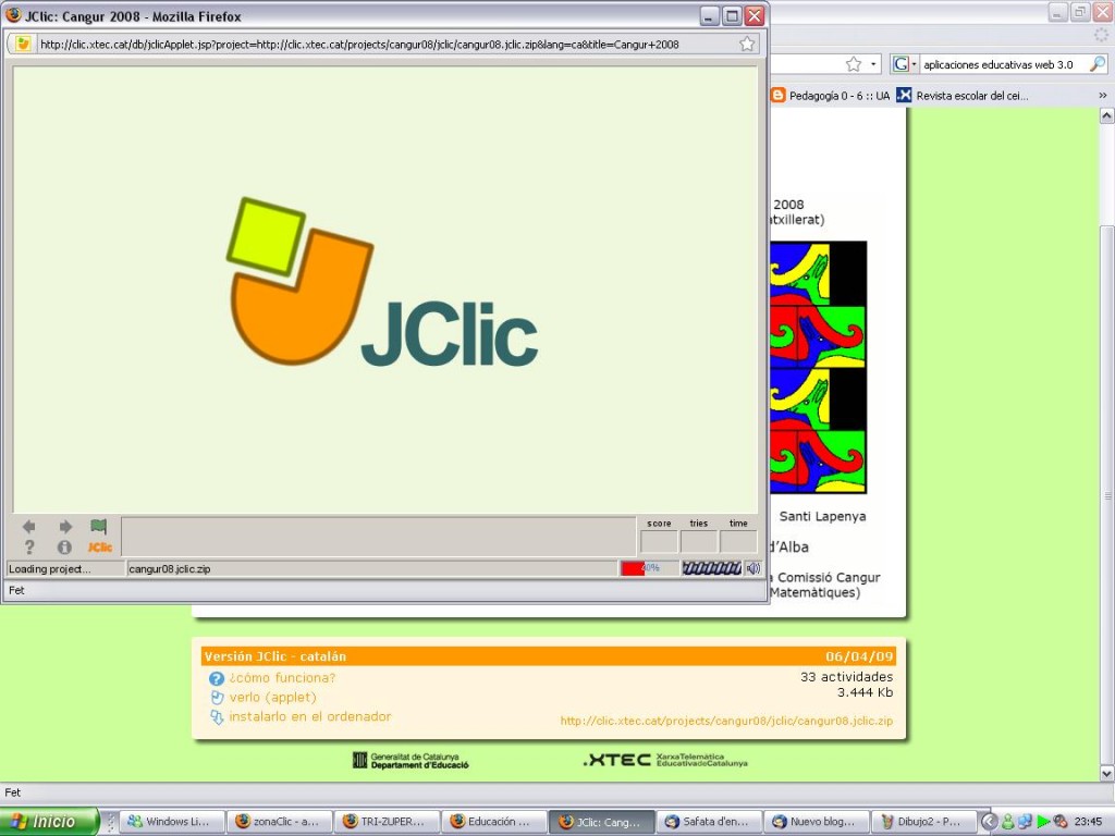 Inserción de actividades Jclic – Educación y nuevas tecnologías